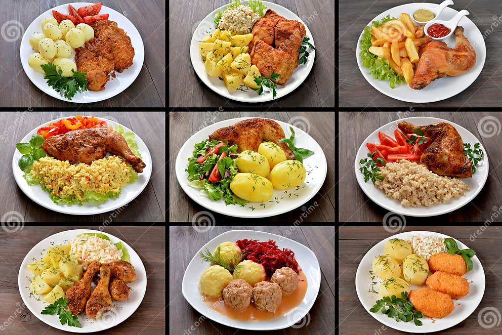 Set of different dinners stock image. Image of cutlet - 306004323