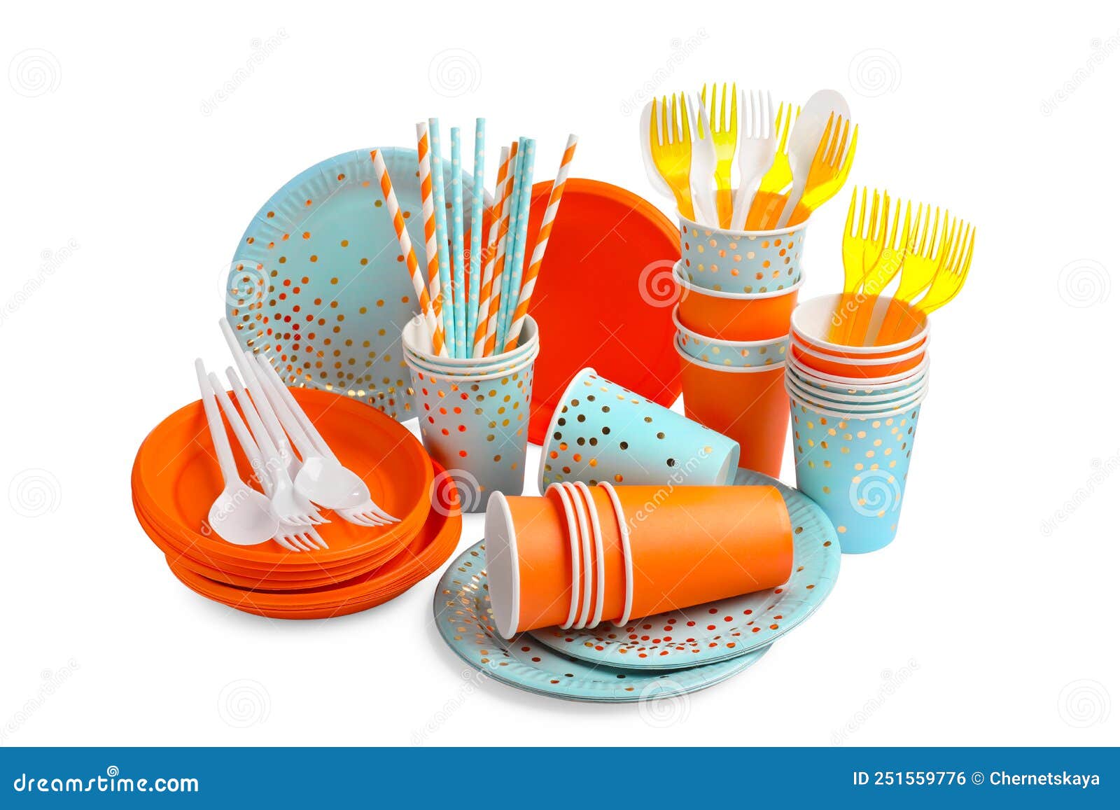 Set of Different Disposable Tableware on White Background Stock Photo ...
