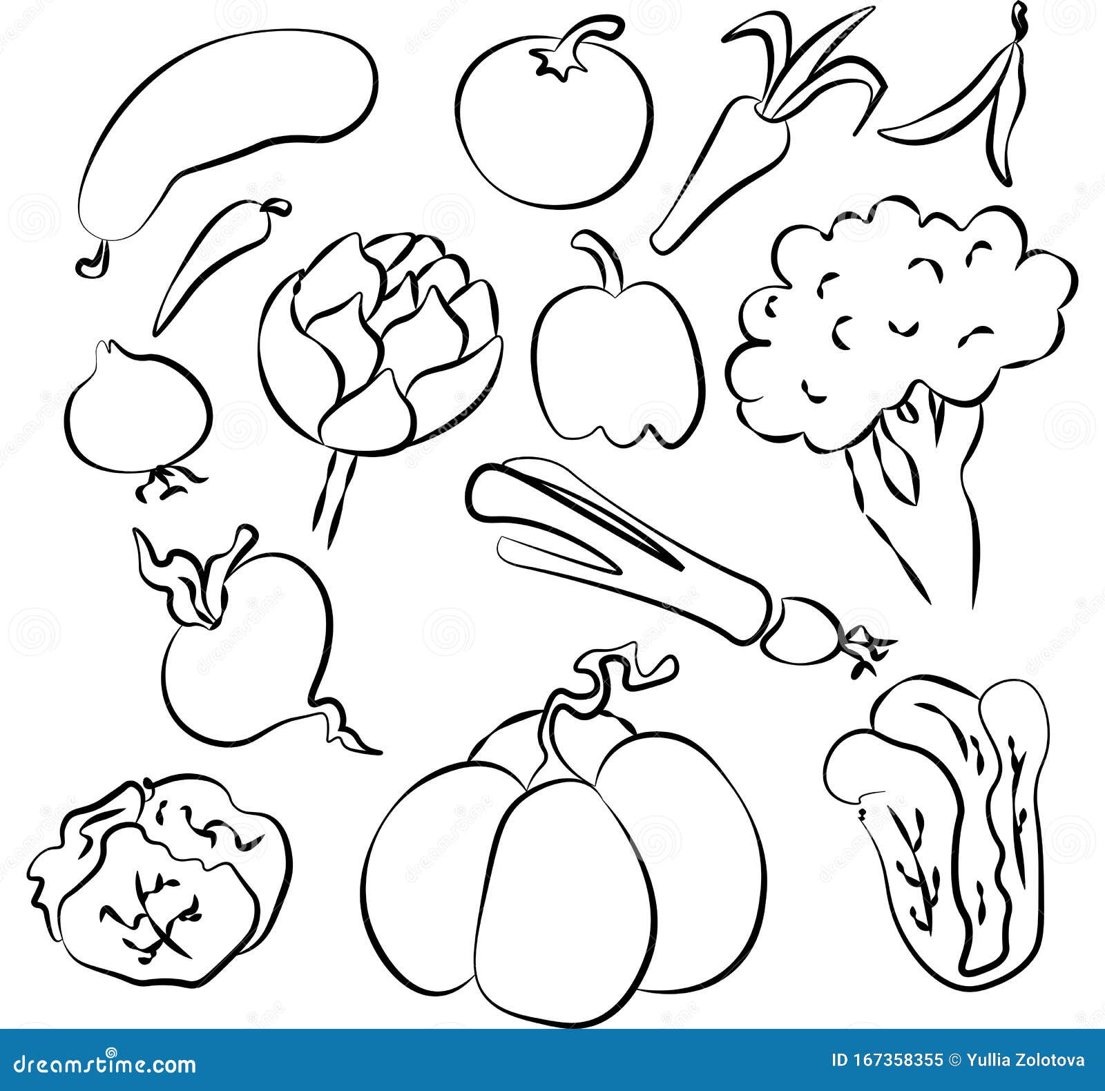 Set of Different Doodle Vegetable Hand Draw Simple Sketch Stock Vector ...