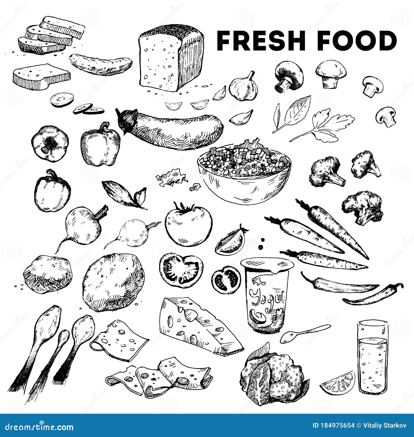 Set of Different Doodle Vegetable Hand Draw Simple Sketch Outline and ...