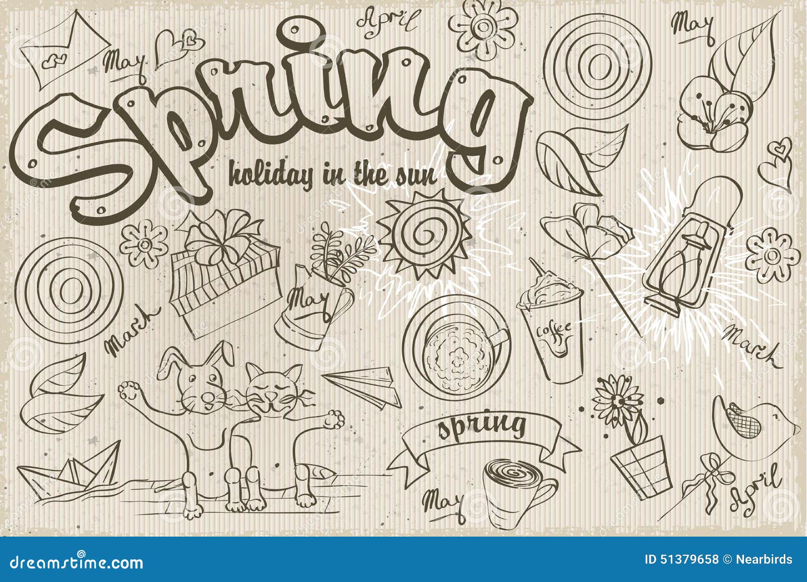 Set of Different Doodles on a Spring Theme. Black Contour Stock Vector ...
