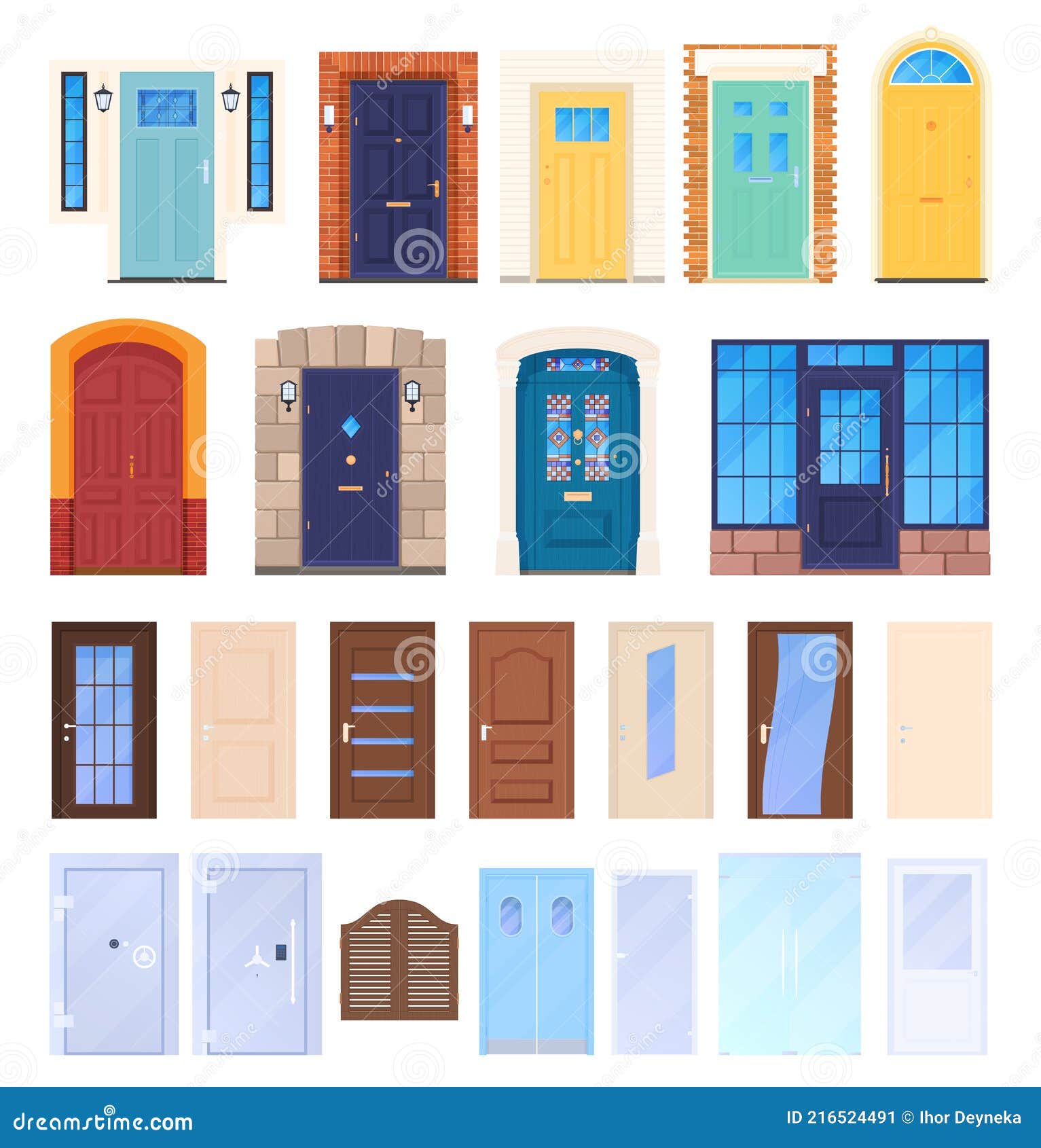 A Set of Different Doors, Different Shapes and Colors of Doors ...