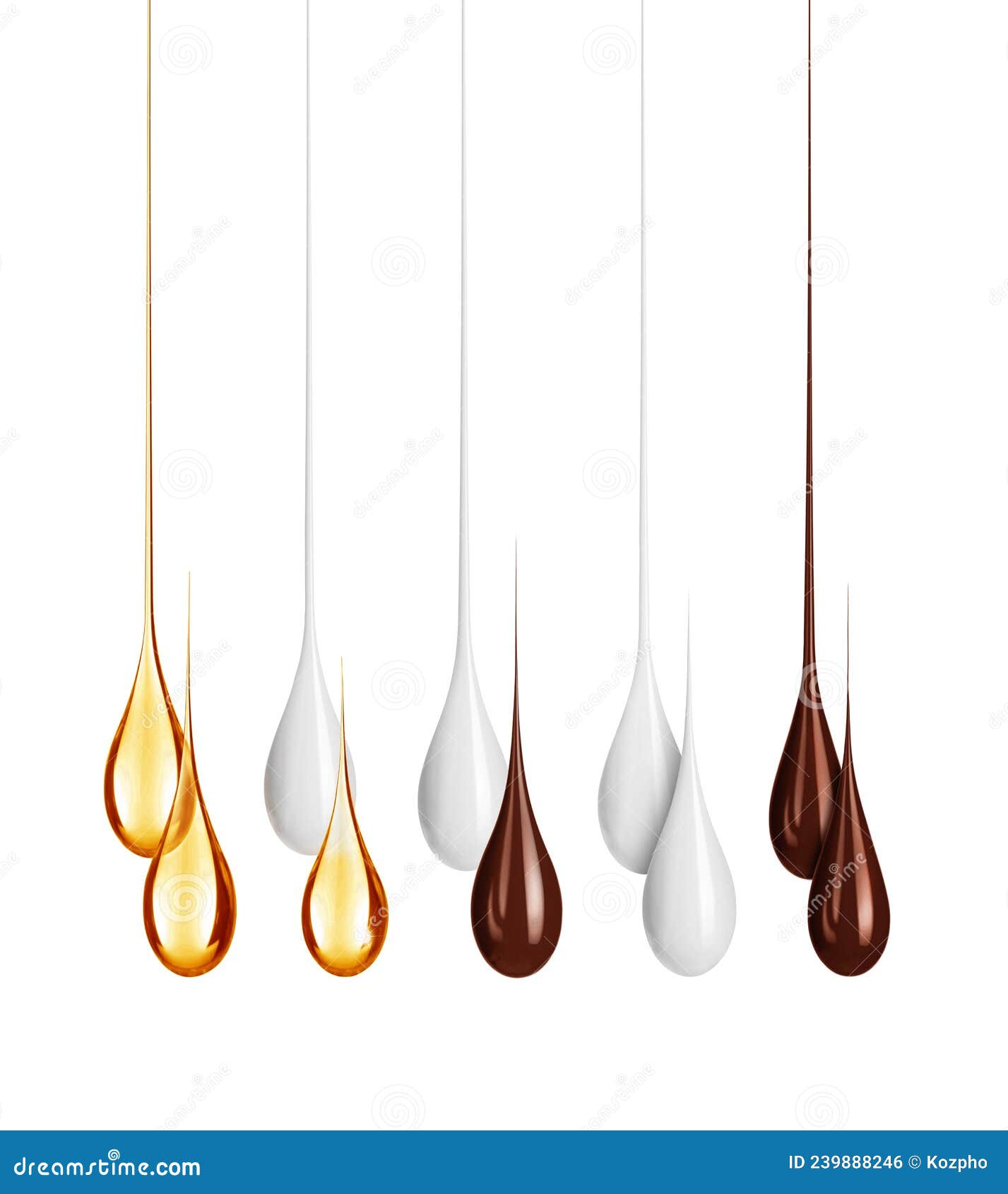 Set of Different Double Drops Close-up Isolated on White Background ...