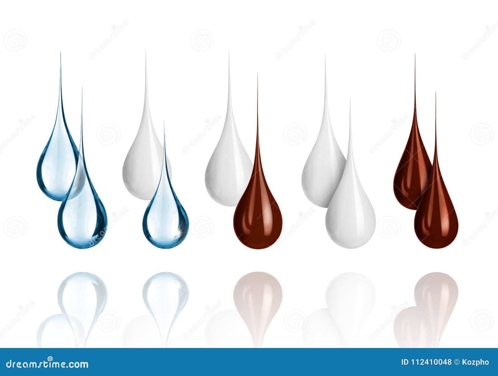 Set of Different Double Drops Close-up on White Background Stock ...