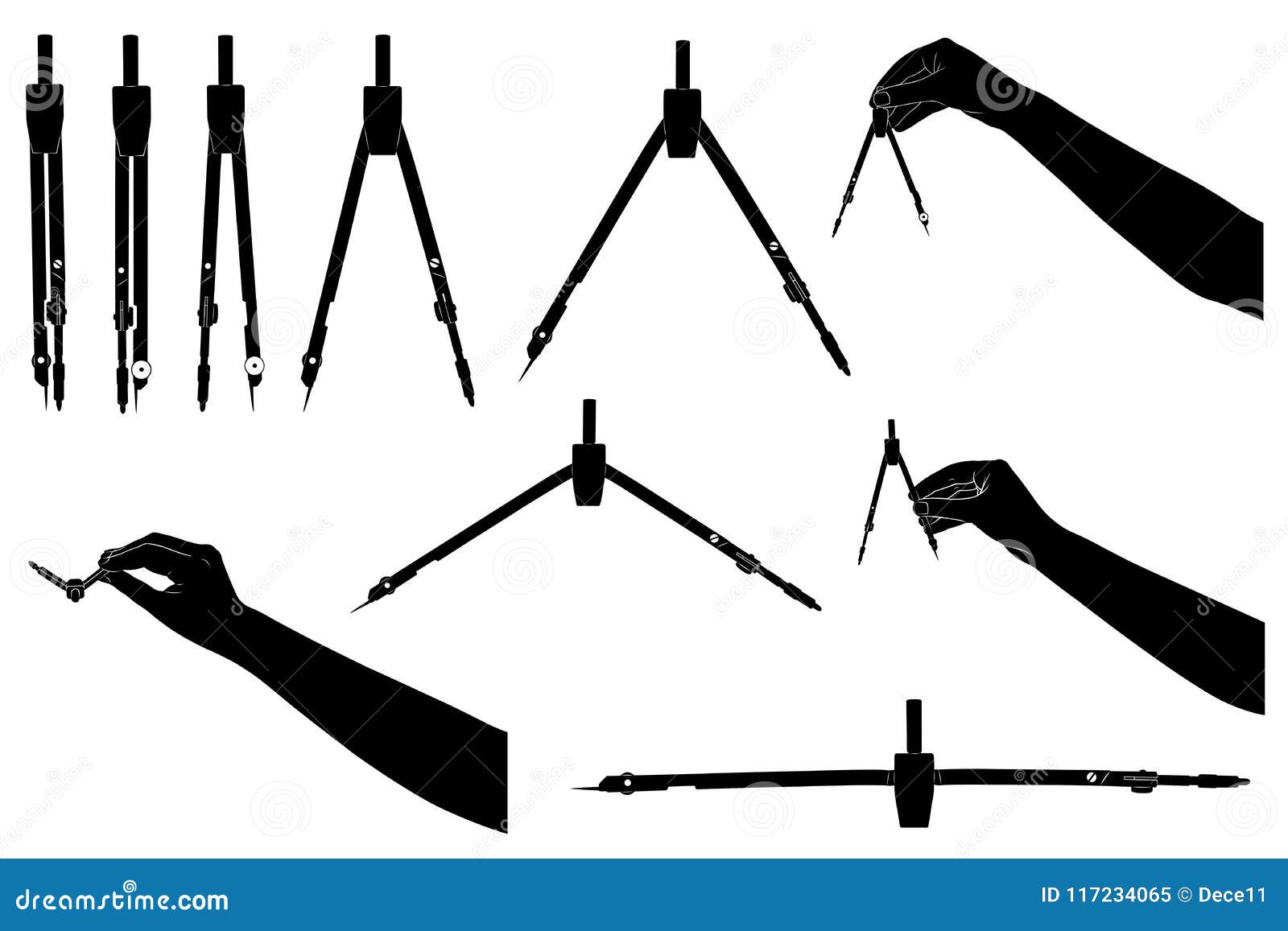 Set of Different Drawing Compasses Stock Vector - Illustration of ...
