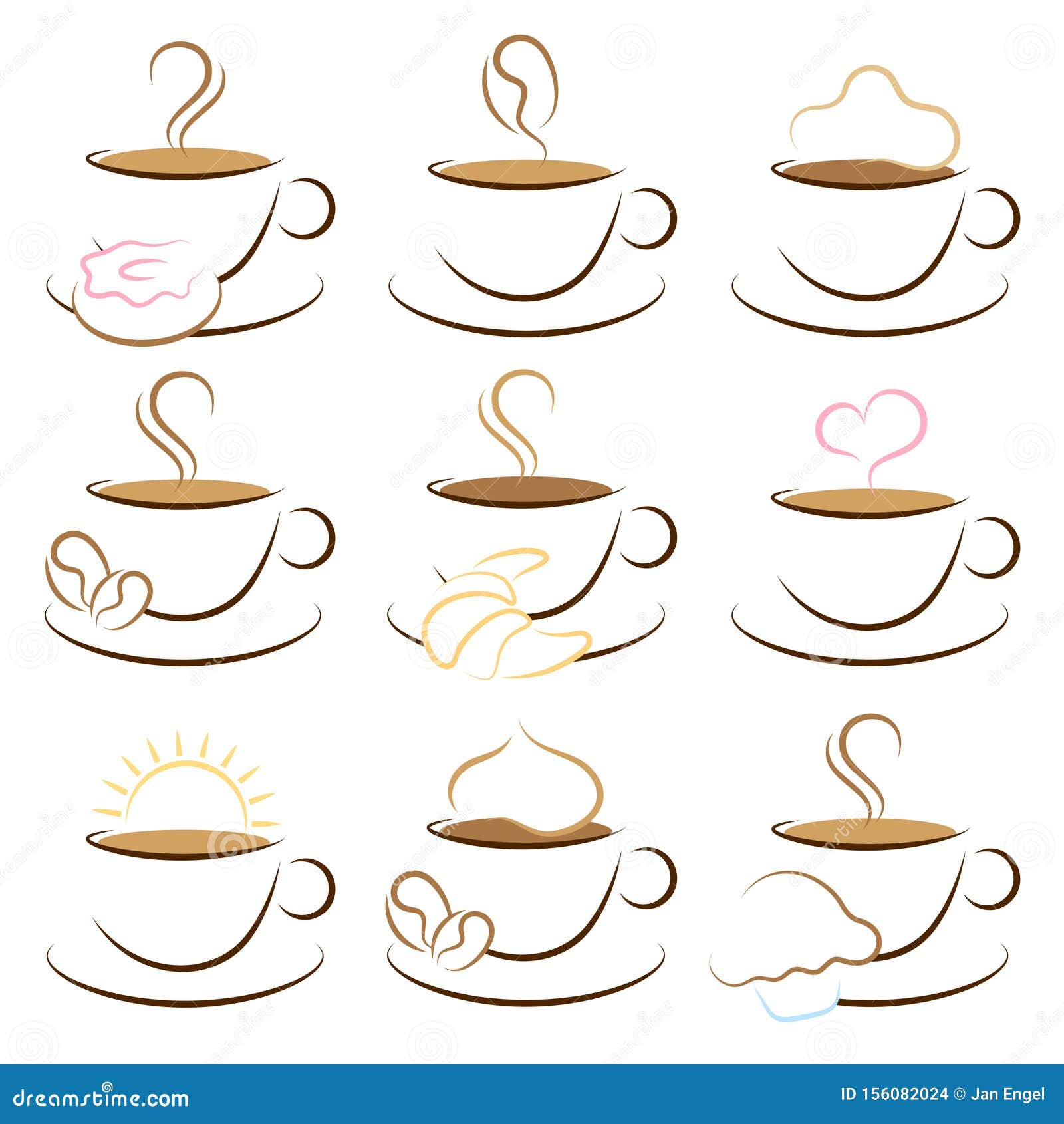 Set of Different Drawn Graphic Coffee Cups Stock Vector - Illustration ...