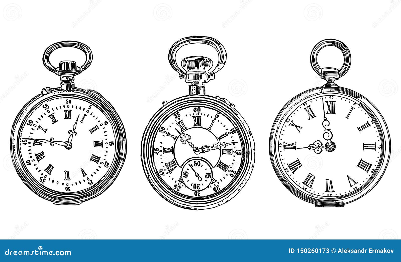 Pocket Watches Pop Art Design Raster. Clock Separate Objects. Timer ...