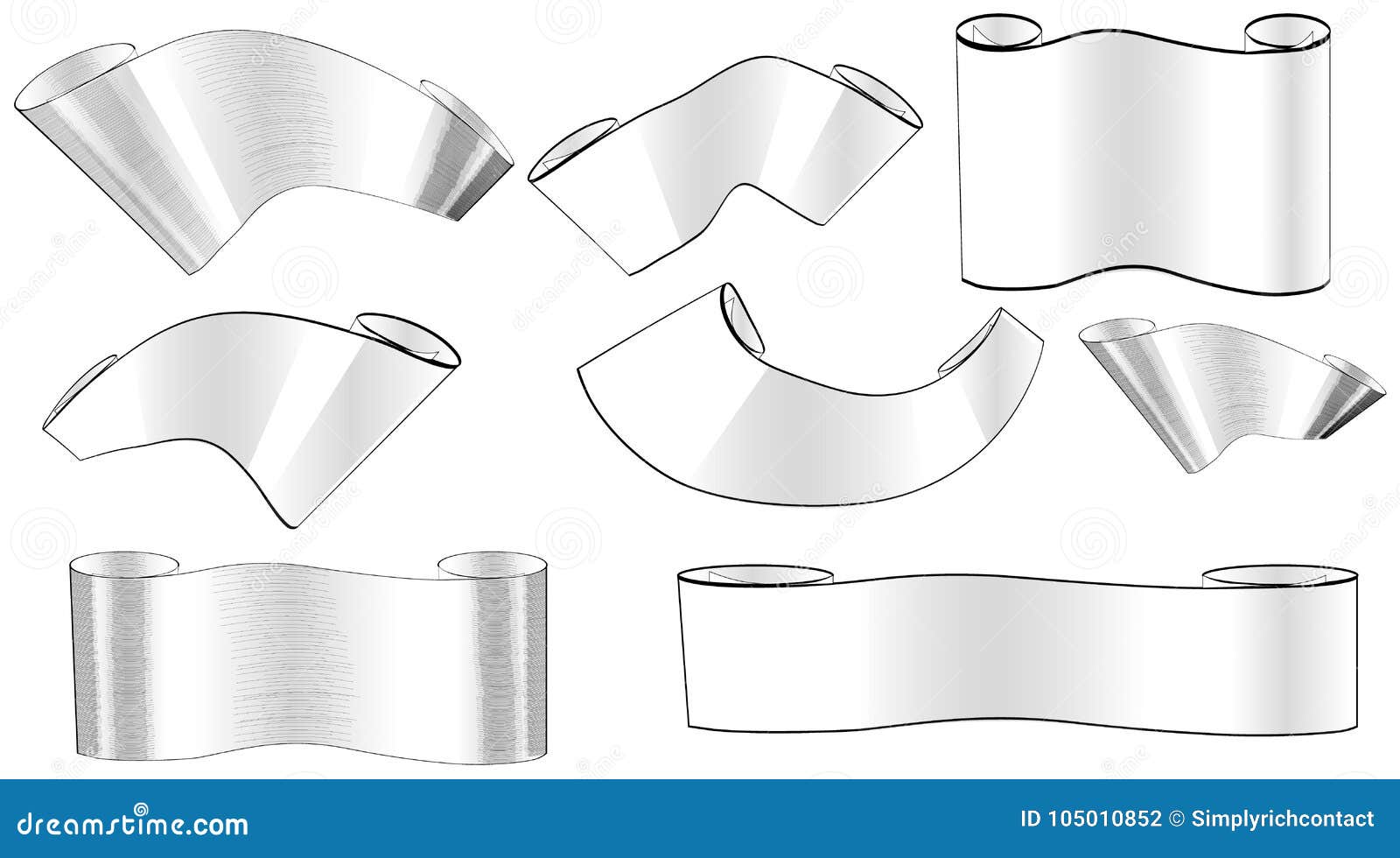 Set of Different Drawn and Vector Scrolls of Black and White Stock ...