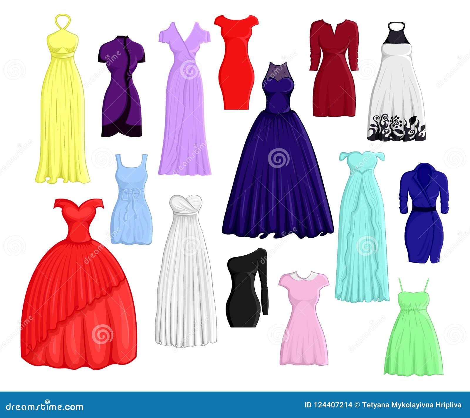 A set of different dresses stock vector. Illustration of lilac - 124407214