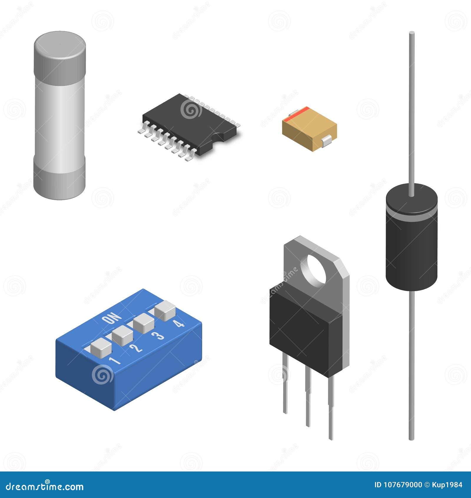 Set of Different Electronic Components in 3D, Vector Illustration ...