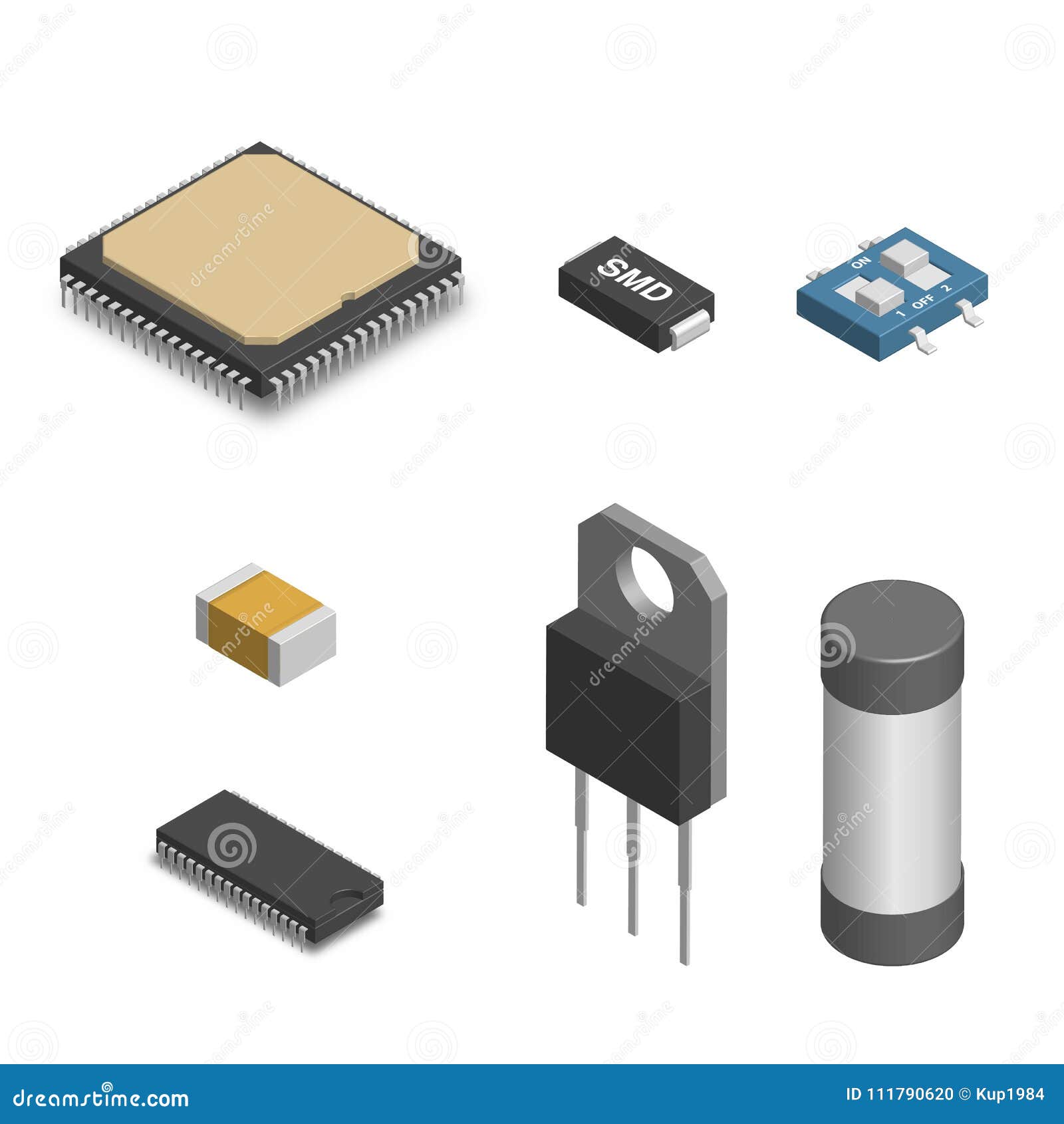 Set of Different Electronic Components in 3D, Vector Illustration ...