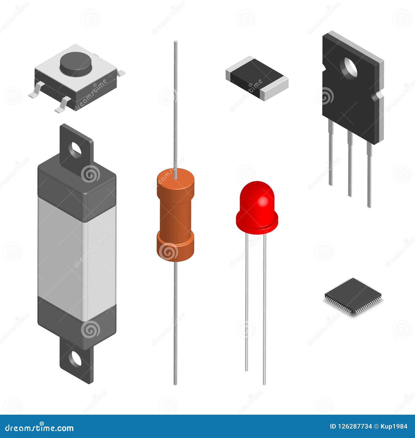 Set of Different Electronic Components in 3D, Vector Illustration ...
