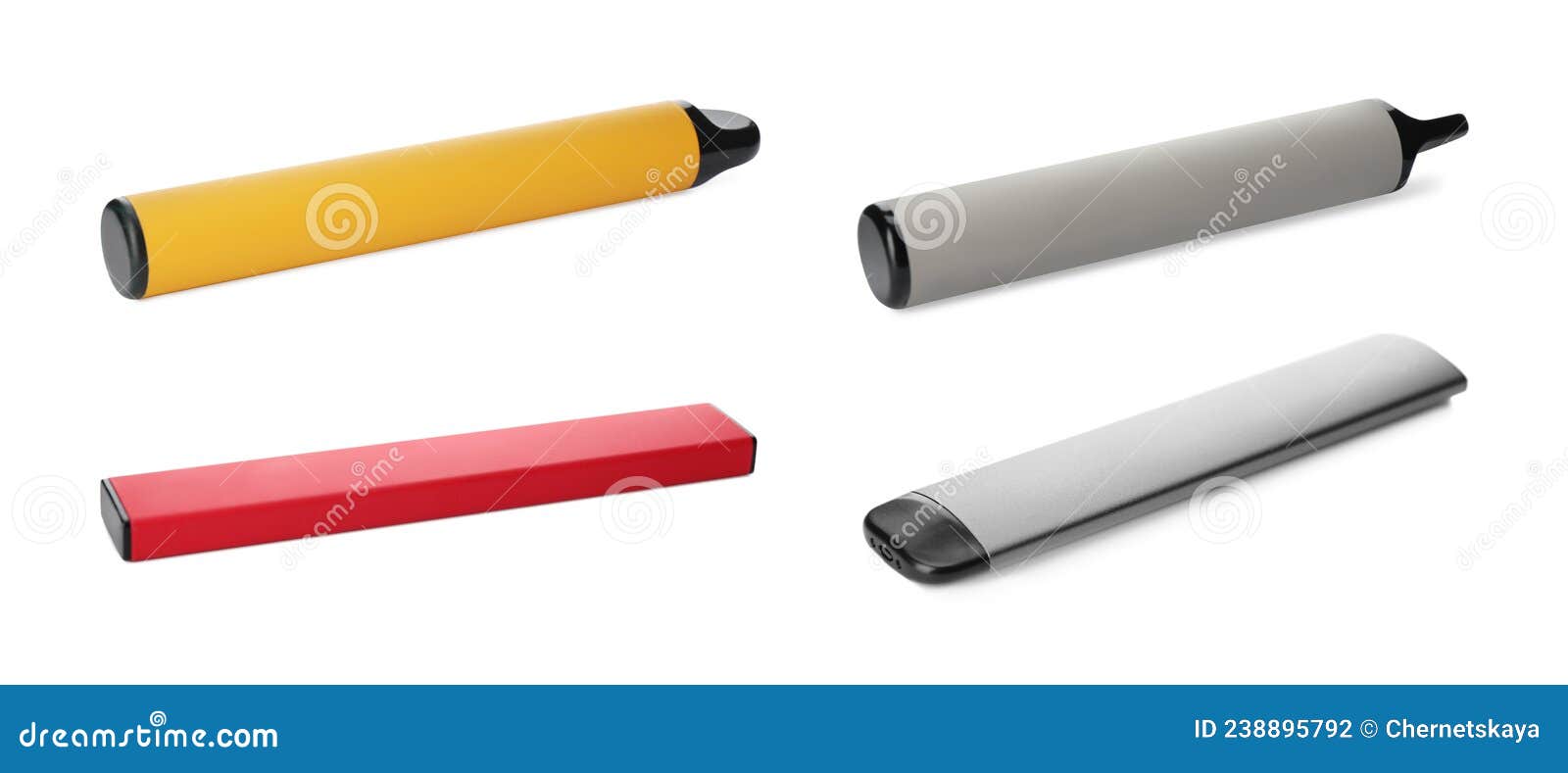 Set with Different Electronic Smoking Devices on White Background ...