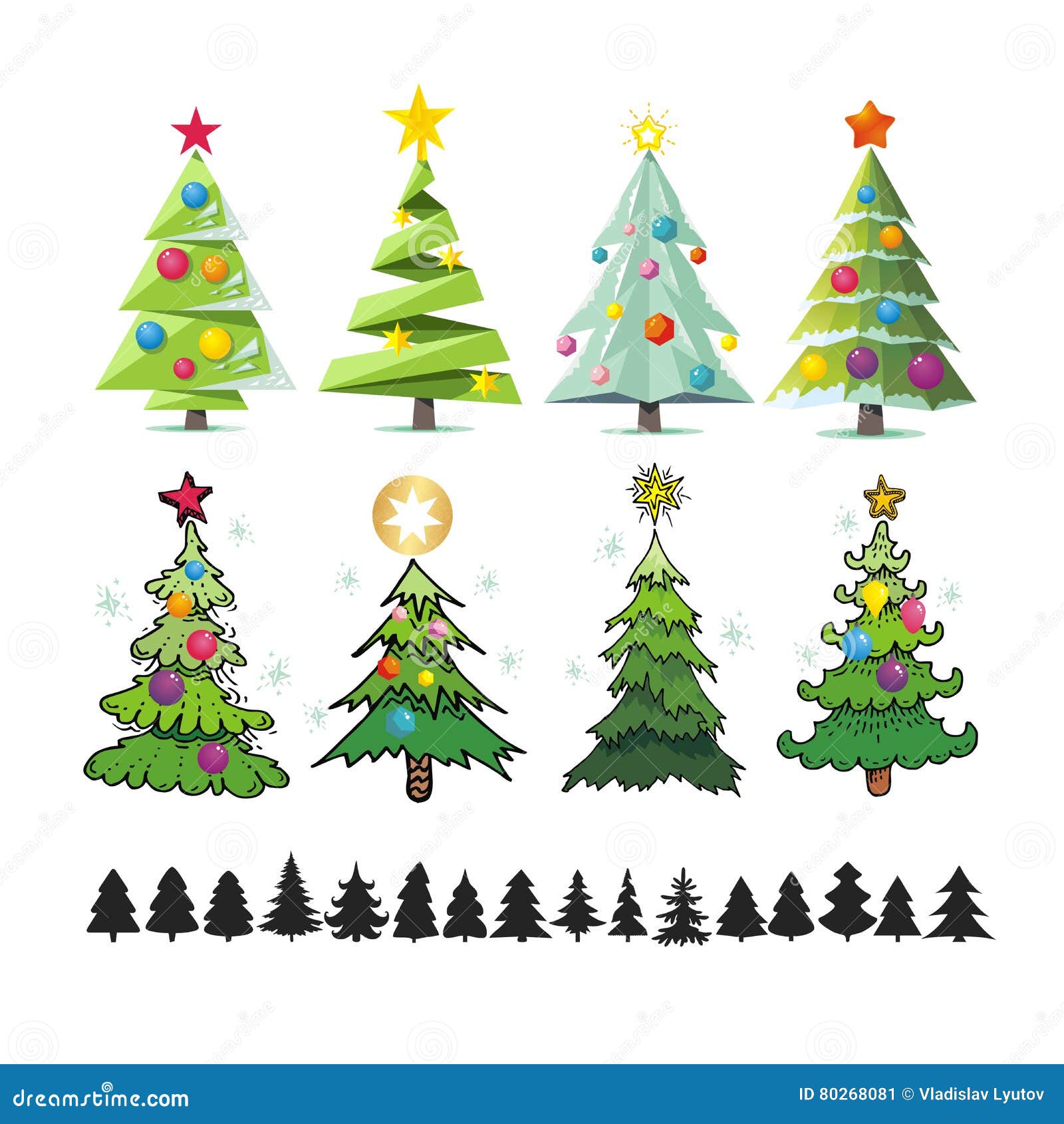 Set of Different Elegant Christmas Trees. Design Elements of Sty Stock ...