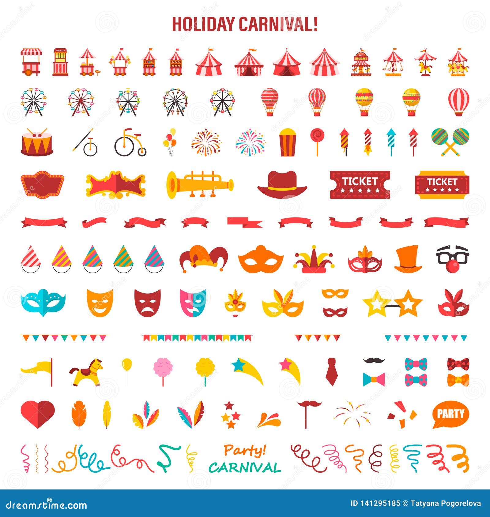 A Set of Different Elements for a Carnival or Circus. Vector Illustration on White Isolated ...