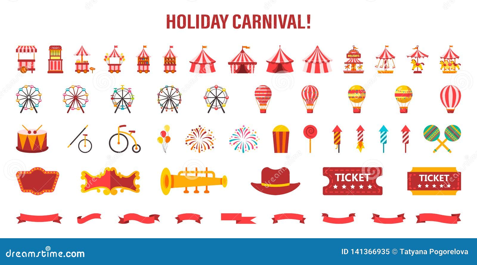 A Set of Different Elements for a Carnival or Circus. Vector Illustration on White Isolated ...