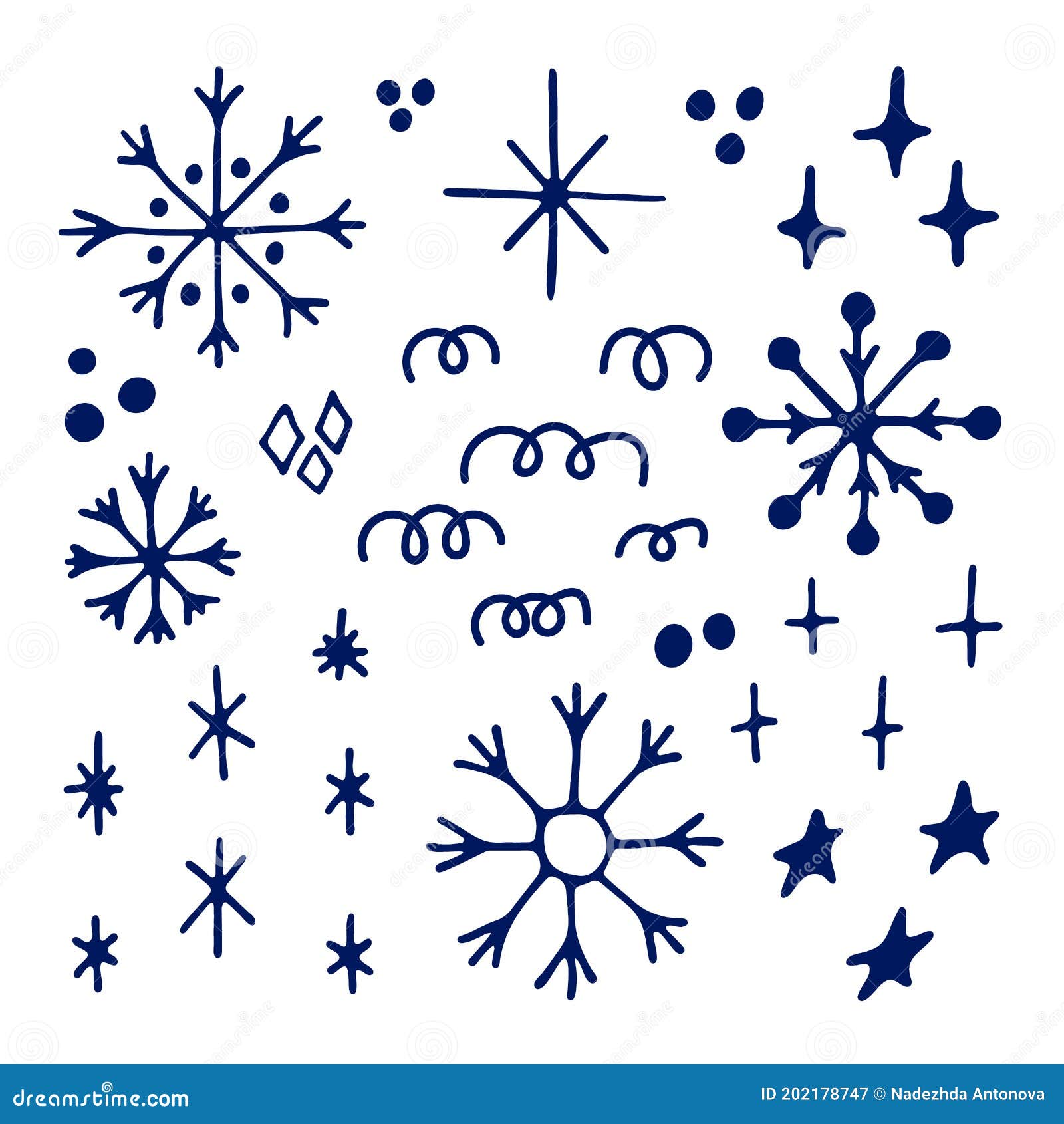 Set of Different Elements Snow, Stars. Hand Drawn Vector Illustration ...