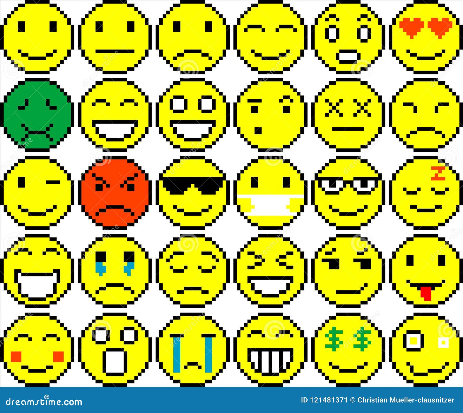 Pixel Art Emoticons. Cartoon Drawings With Different Emotions. Graphic ...