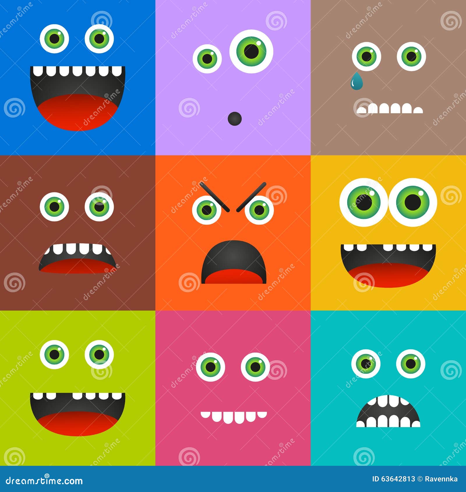 Set of 9 Different Emoticons in Square Shape Stock Vector ...