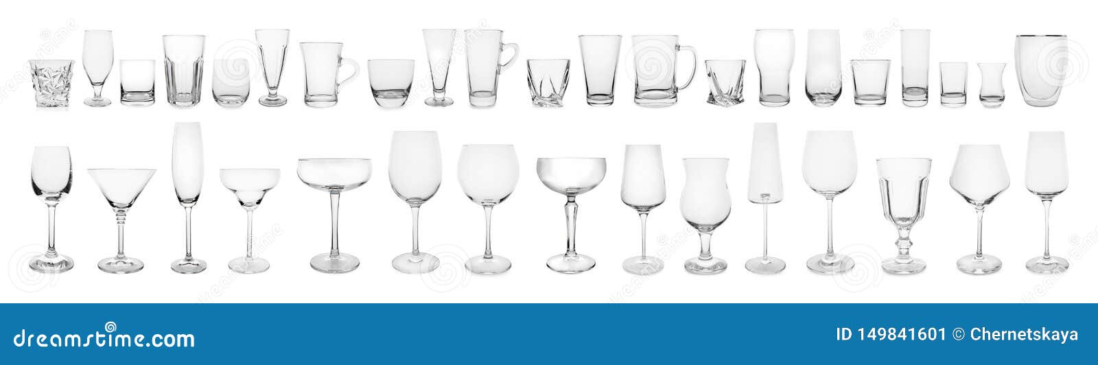 Set of Different Empty Glasses on White Background Stock Image - Image ...