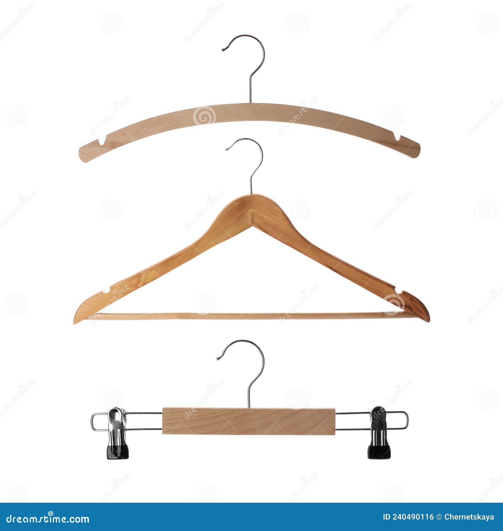 Set with Different Empty Hangers on White Background Stock Photo ...