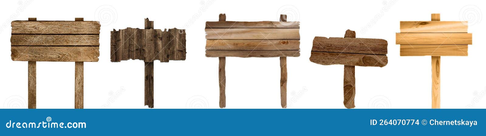 Set with Different Empty Wooden Signs on White Background. Mockup for ...