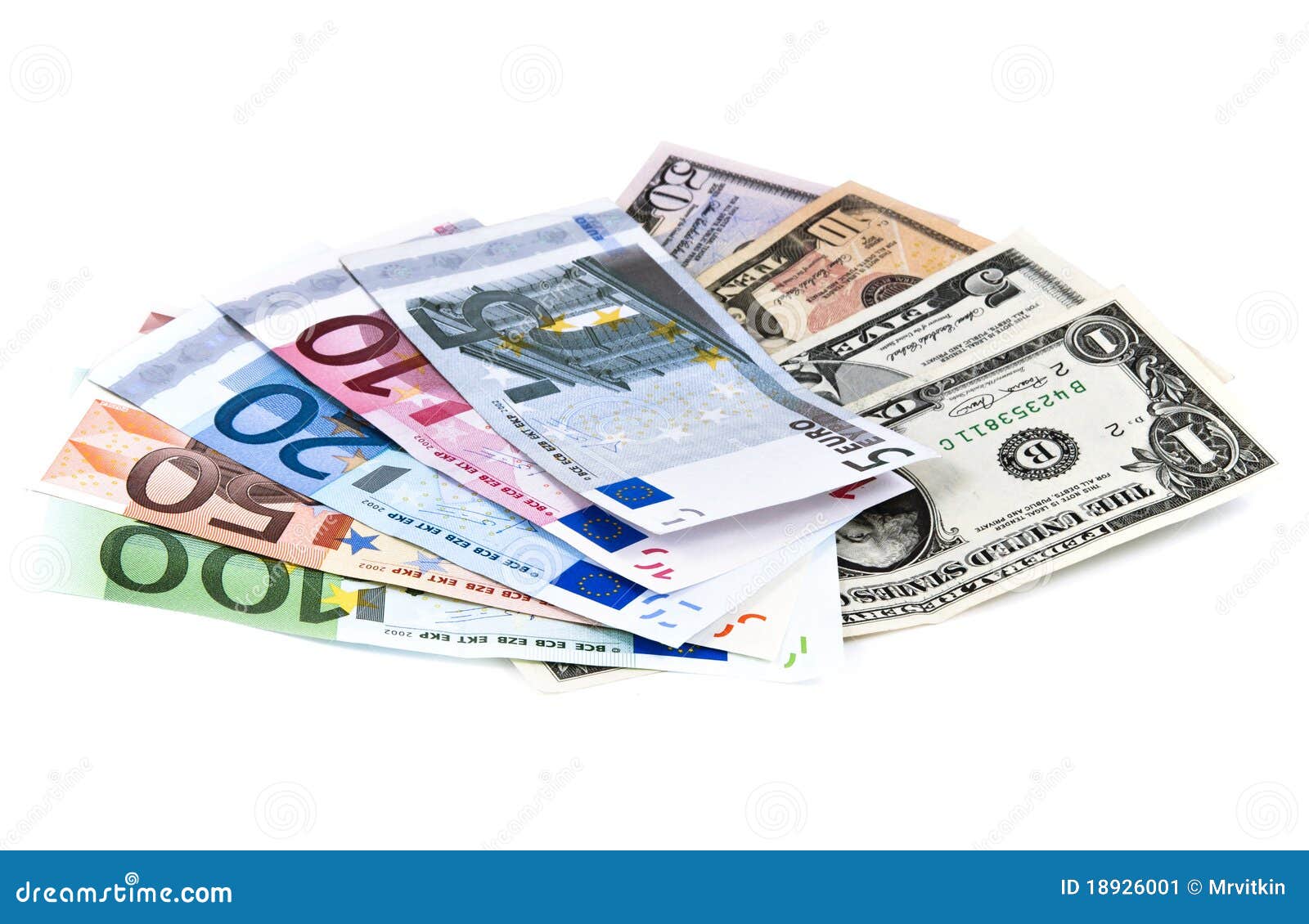 Set of Different Euro and Dollar Notes Isolated Stock Image - Image of ...