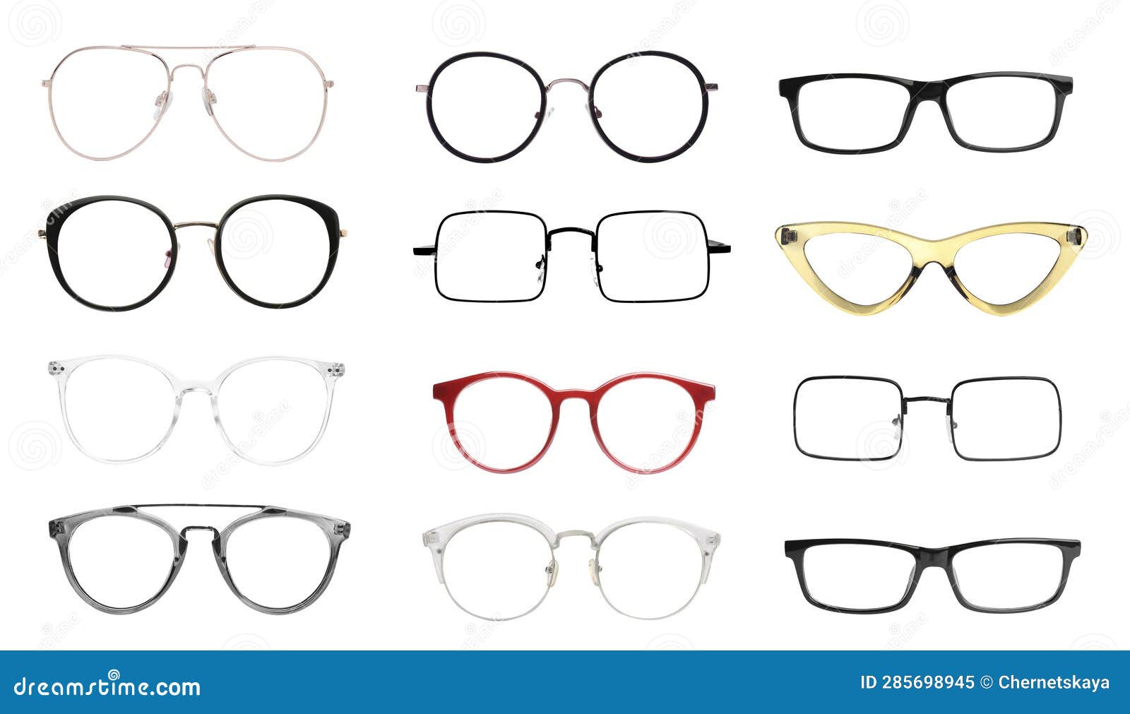 Set with Different Eyeglasses Isolated on White Stock Image - Image of ...