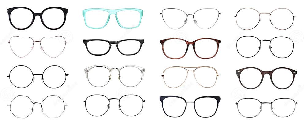 Set with Different Eyeglasses Isolated on White Stock Photo - Image of ...