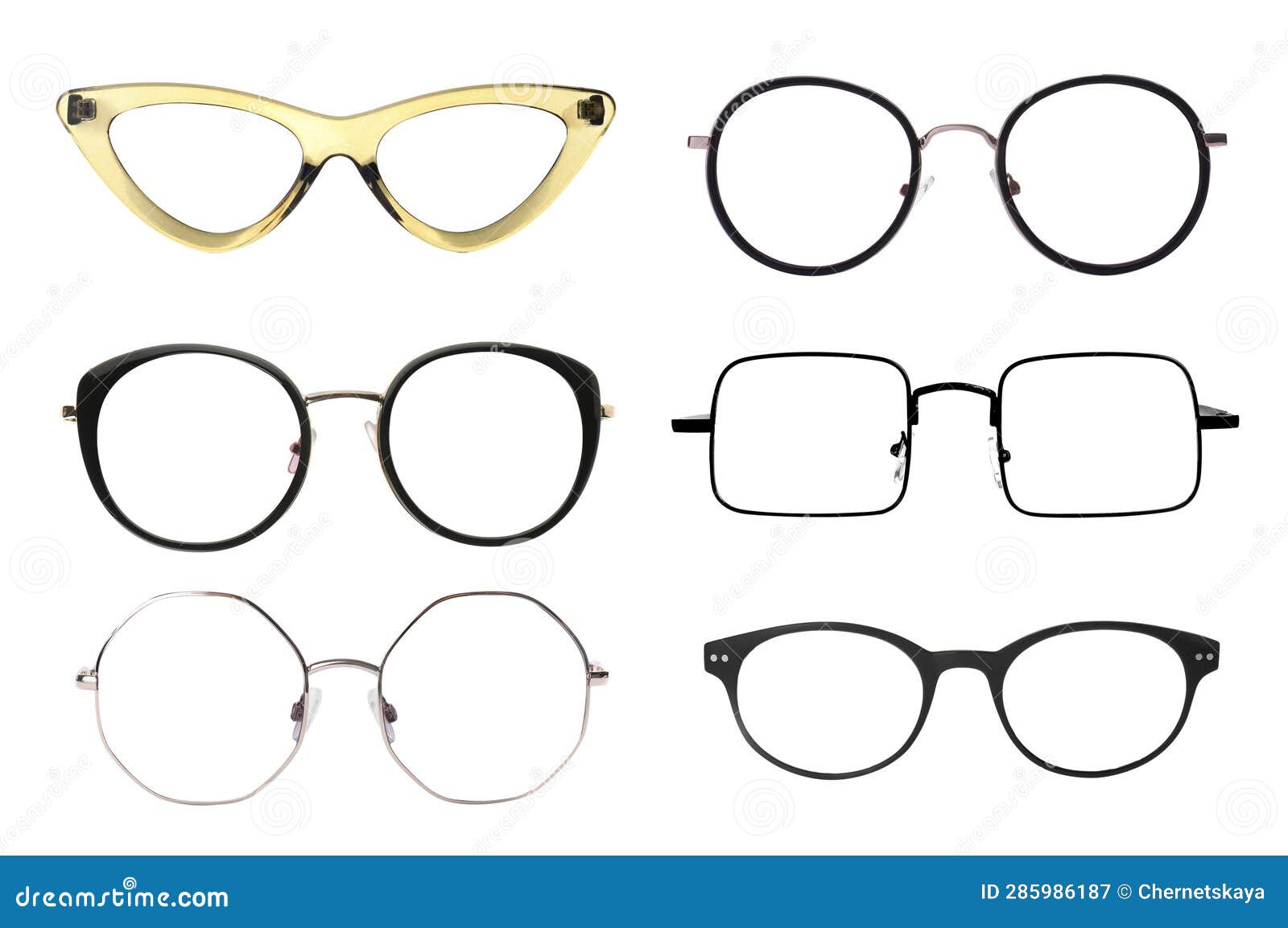 Set with Different Eyeglasses Isolated on White Stock Image - Image of ...