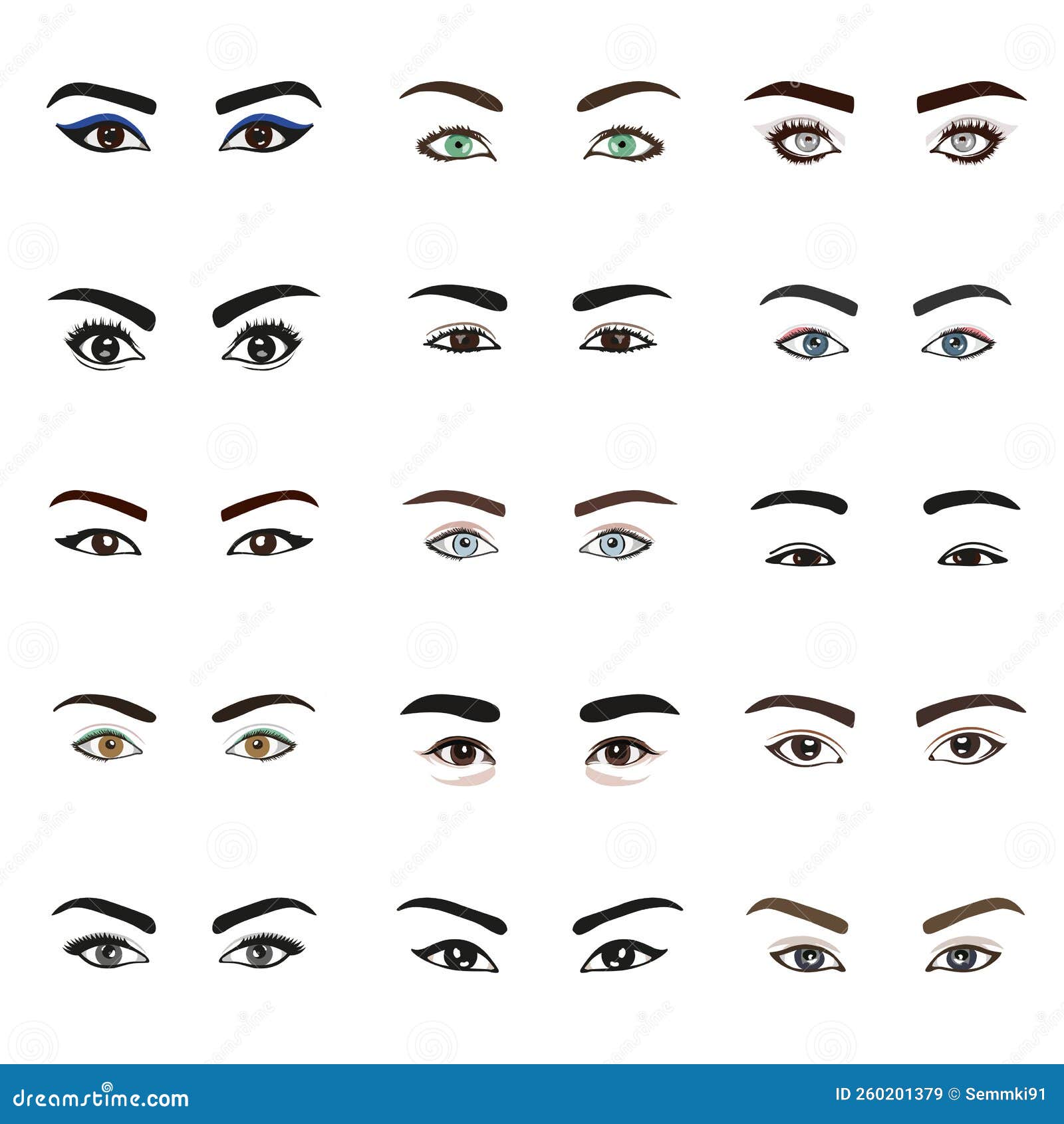 A Set Of Different Eyes And Eyebrows. Portrait Of Women Of Different ...