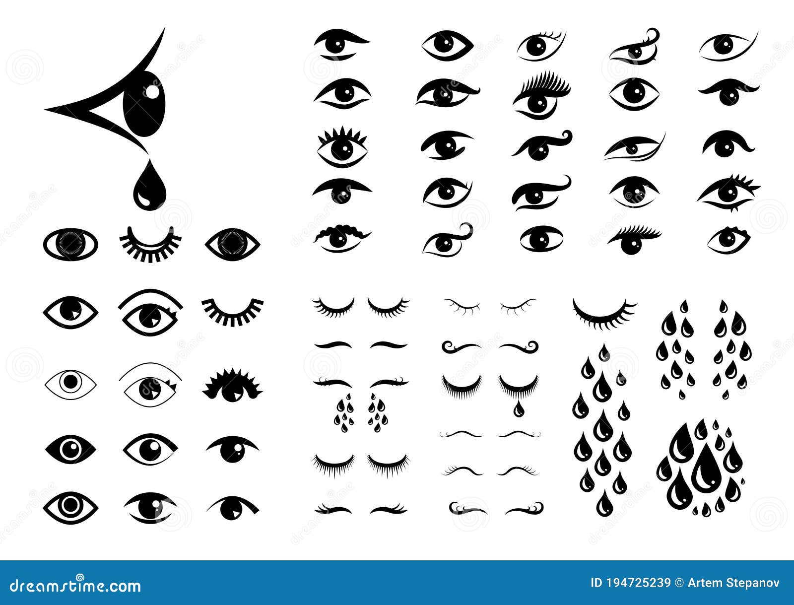 Set of Different Eyes Icons. Human Look with Tears Illustration Stock ...