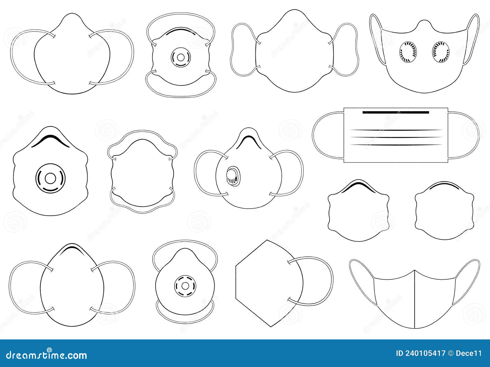 Set of Different Face Masks Stock Vector - Illustration of dust ...
