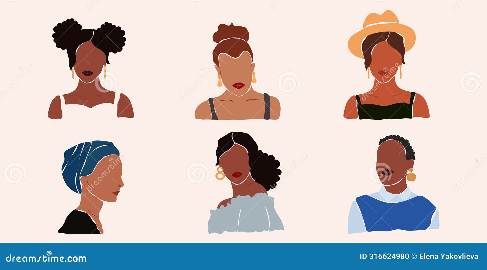 Set of Different Faceless Abstract African American Women Stock Vector ...