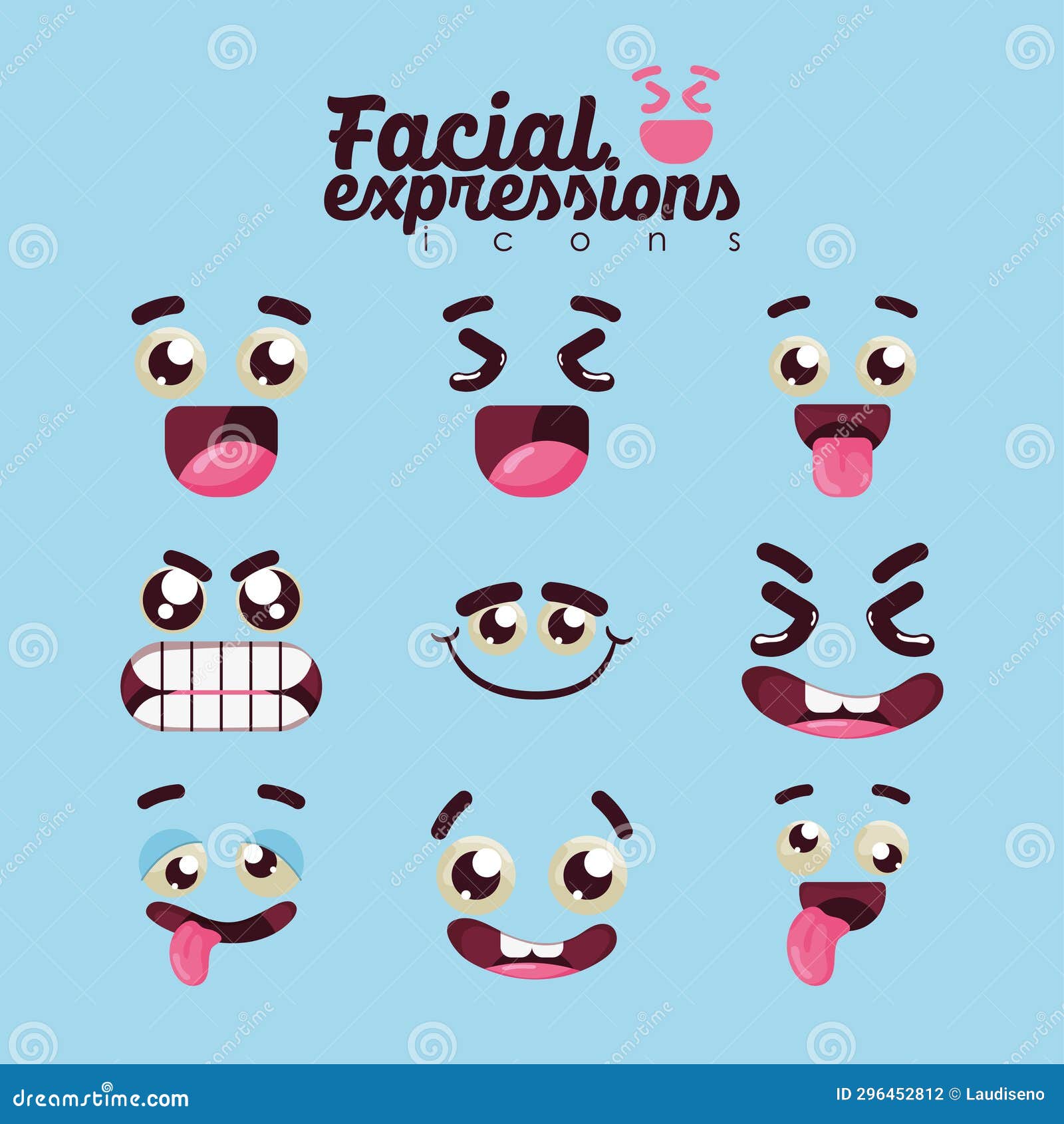 Set of Different Facial Expression Vector Stock Illustration ...