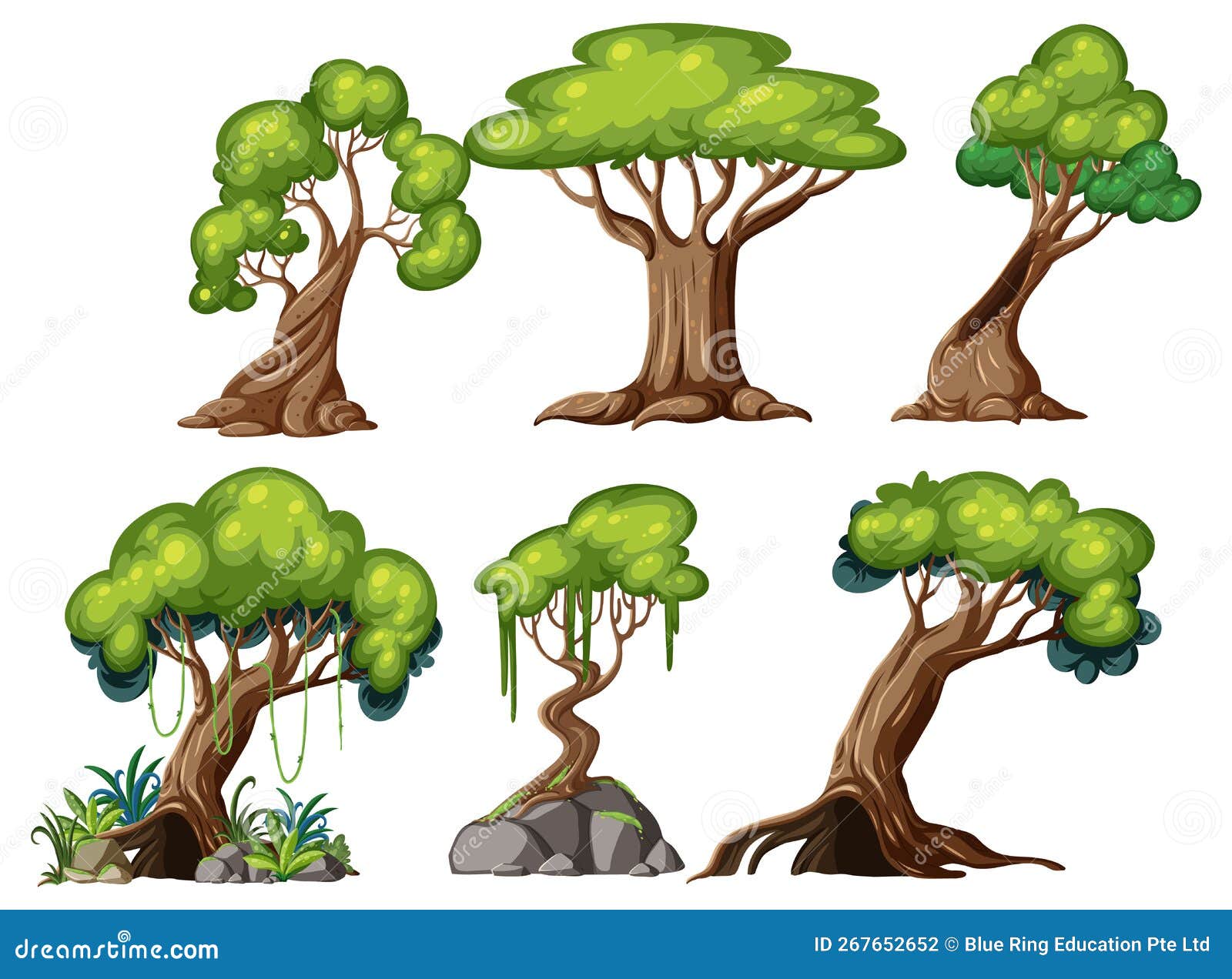 Set of Different Fairytale Trees Stock Vector - Illustration of cartoon ...