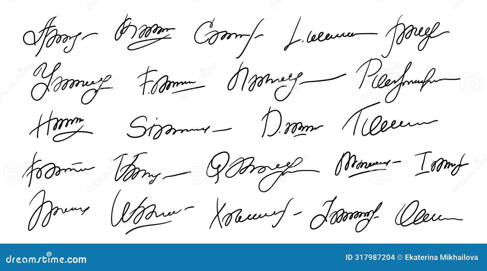 Set Of Different Fake Autographs And Signatures, Mimicking Authenticity ...