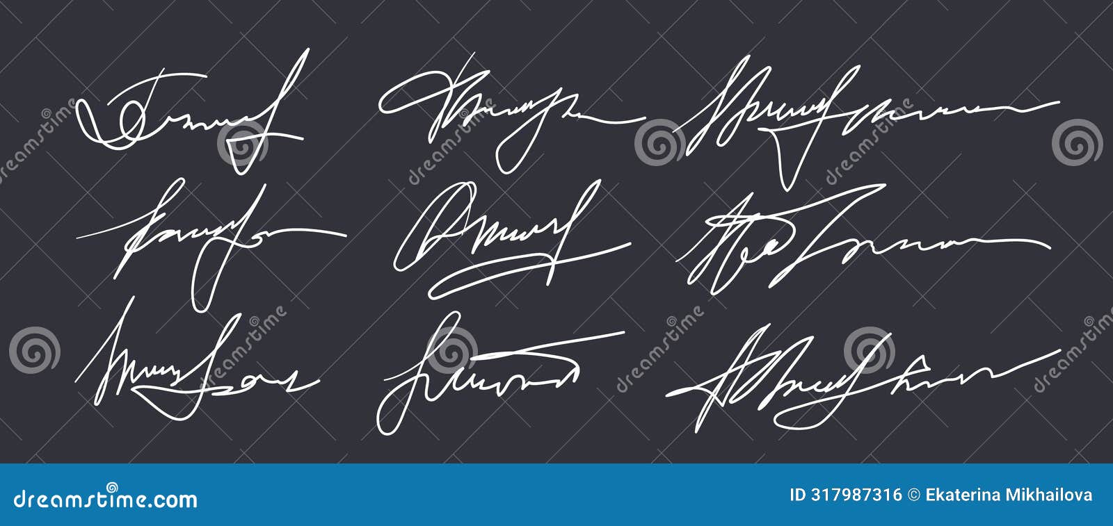 Set of Different Fake Autographs and Signatures, Mimicking Authenticity ...