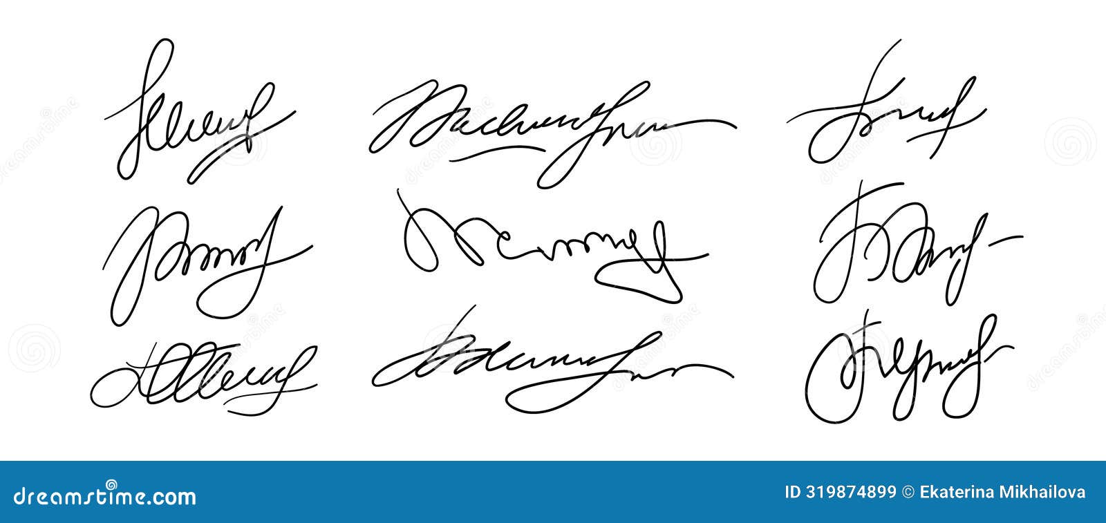 Set Of Different Fake Autographs And Signatures, Mimicking Authenticity ...