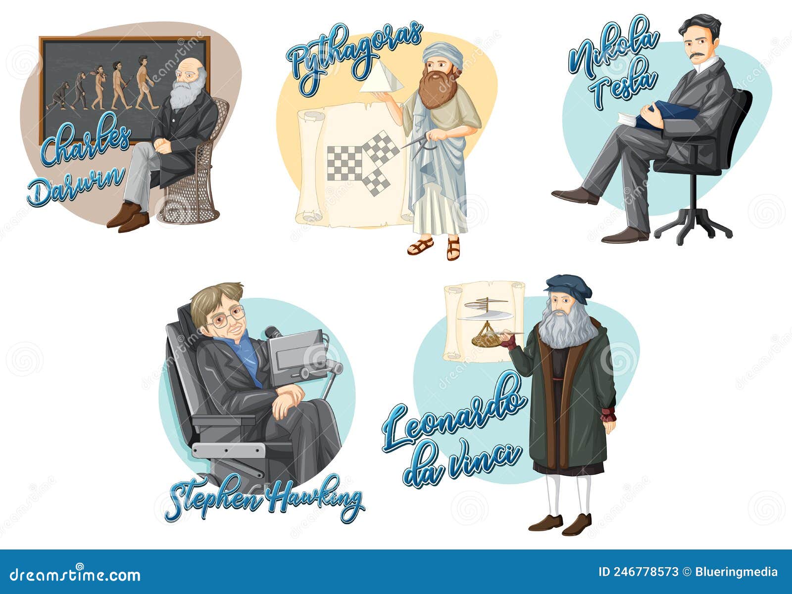 Famous Scientists Vector Portraits, Newton, Einstein, Mendeleev Darwin ...
