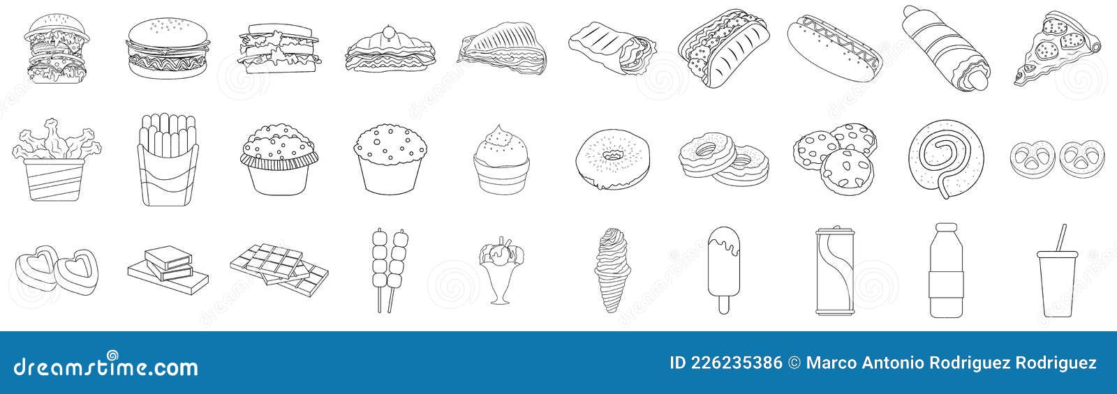 Set of Different Fast Food Menu Icons Stock Vector - Illustration of ...