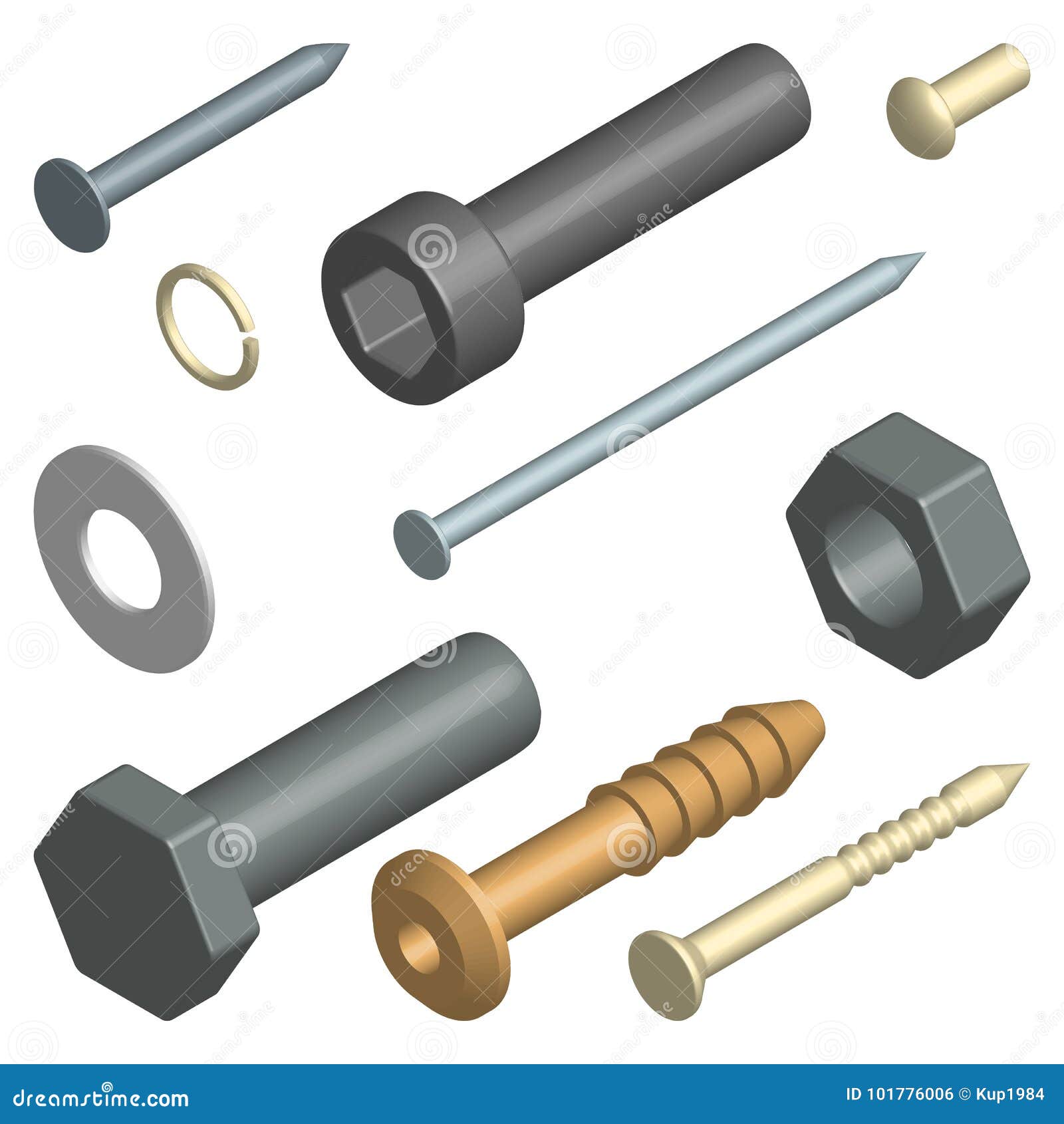 Set of Fasteners in 3D, Vector Illustration. Stock Vector ...