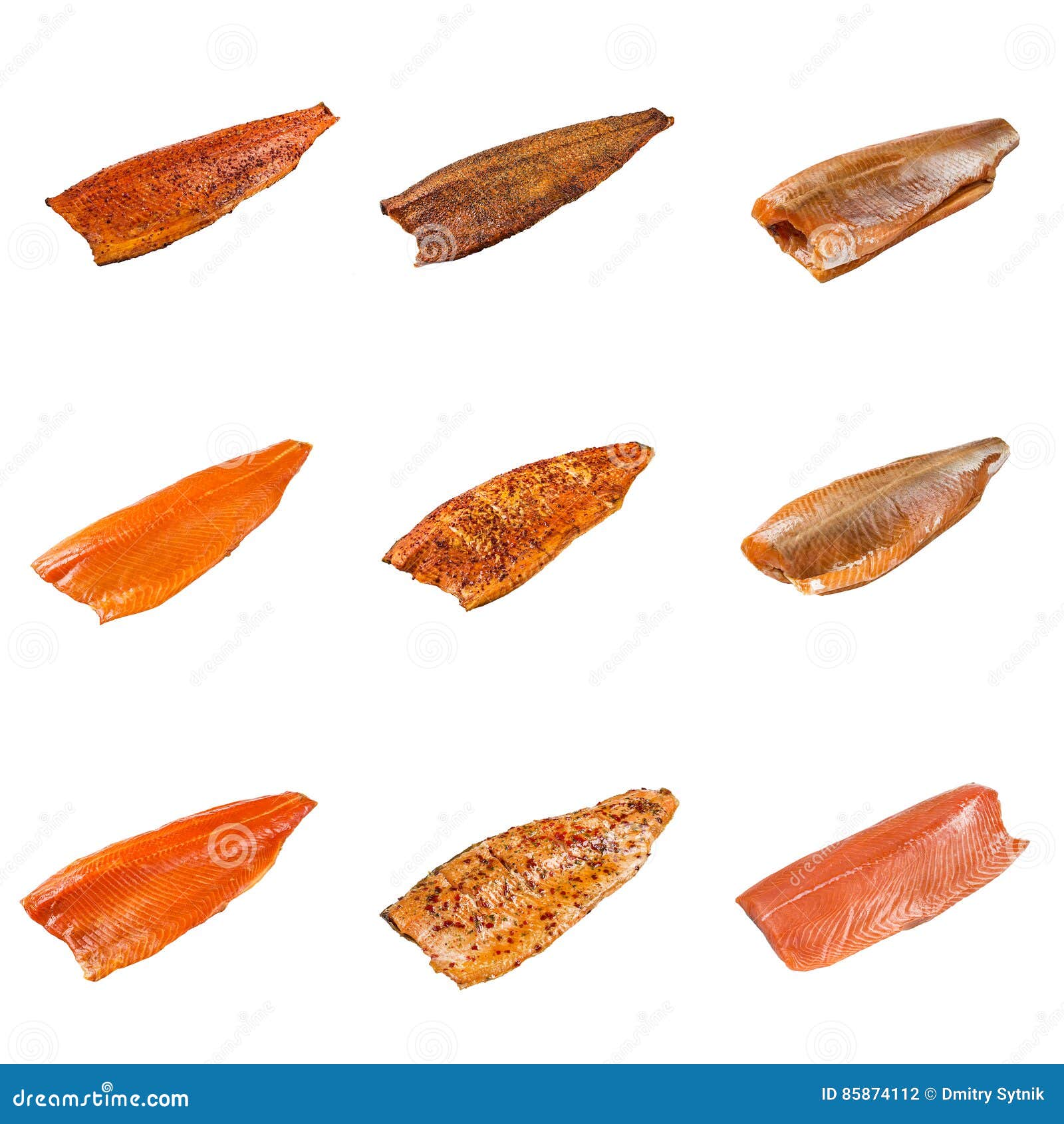 Set of a Different Fillet Salmon Fish Stock Photo - Image of natural ...