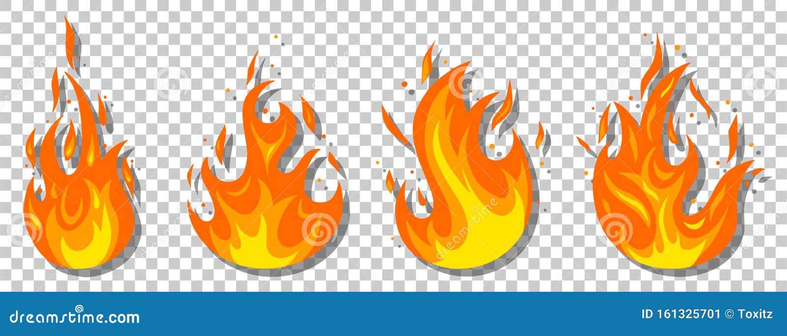 Set of Different Fires in Cartoon Style. Collection of Red, Orange ...