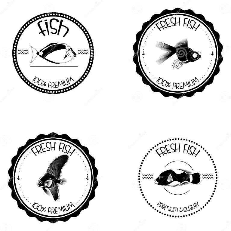 Set of Different Fish Labels Isolated Stock Illustration - Illustration ...