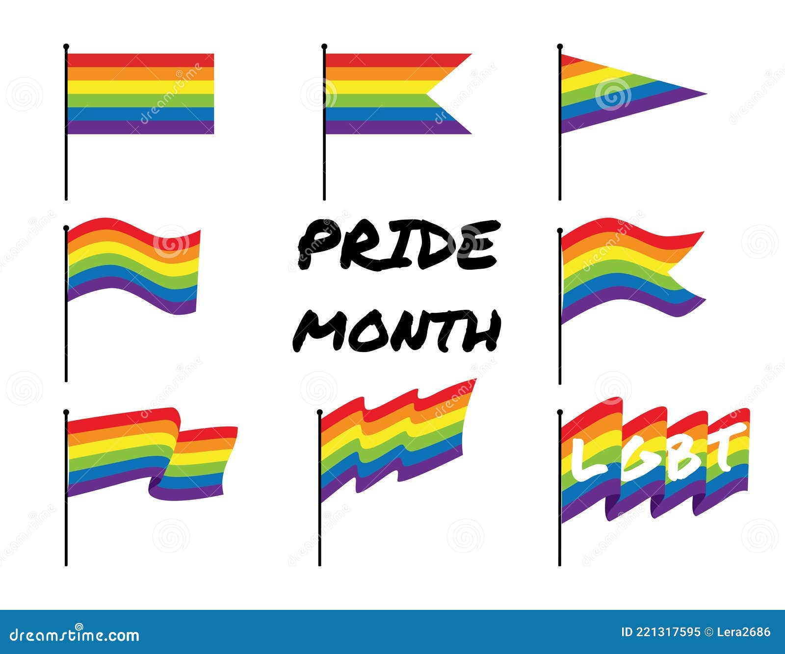 A Set of Different Flags in the Colors of LGBTQ. Pride Month. Waving ...