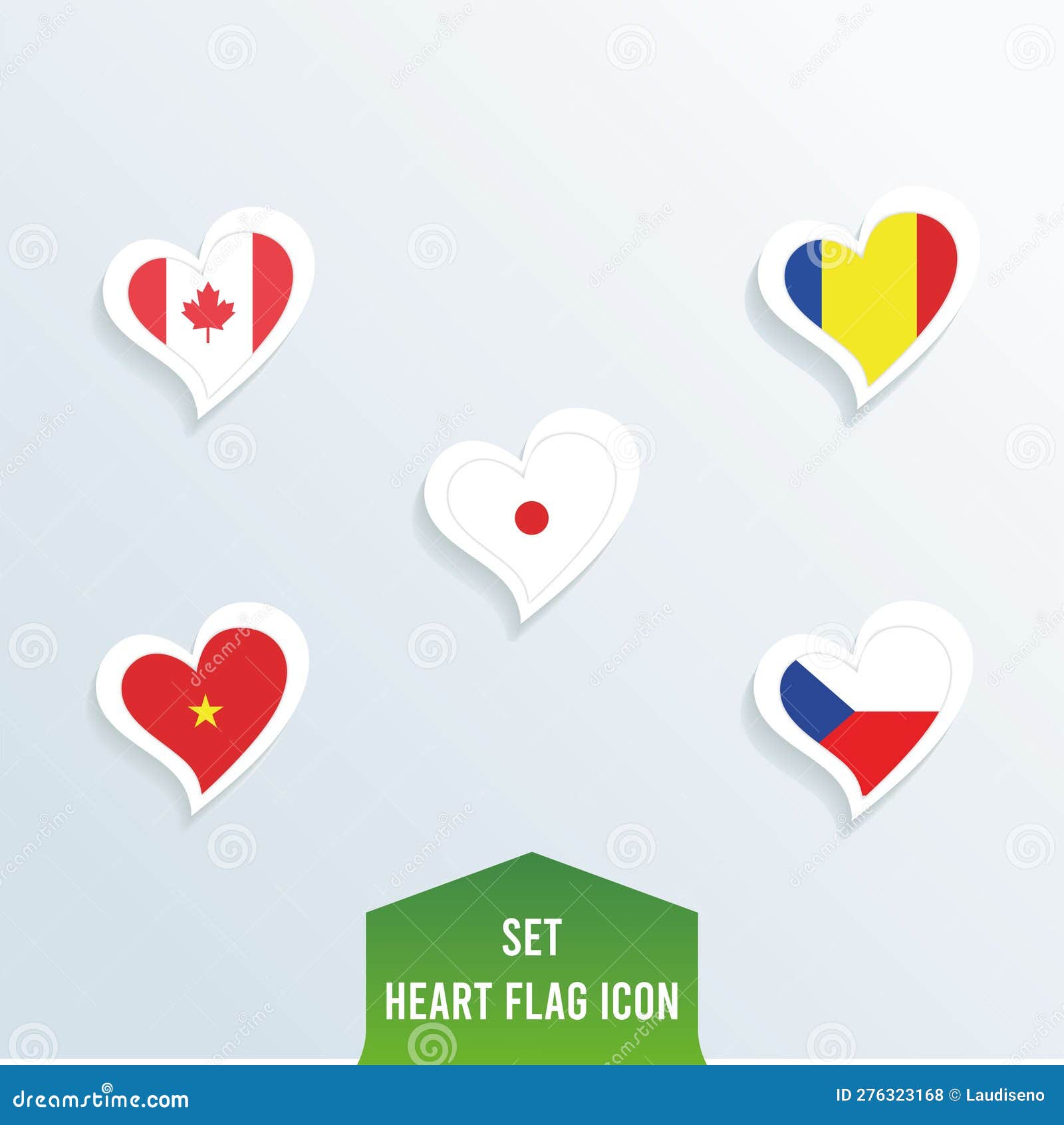 Set of Different Flags on Heart Shapes Vector Stock Illustration ...