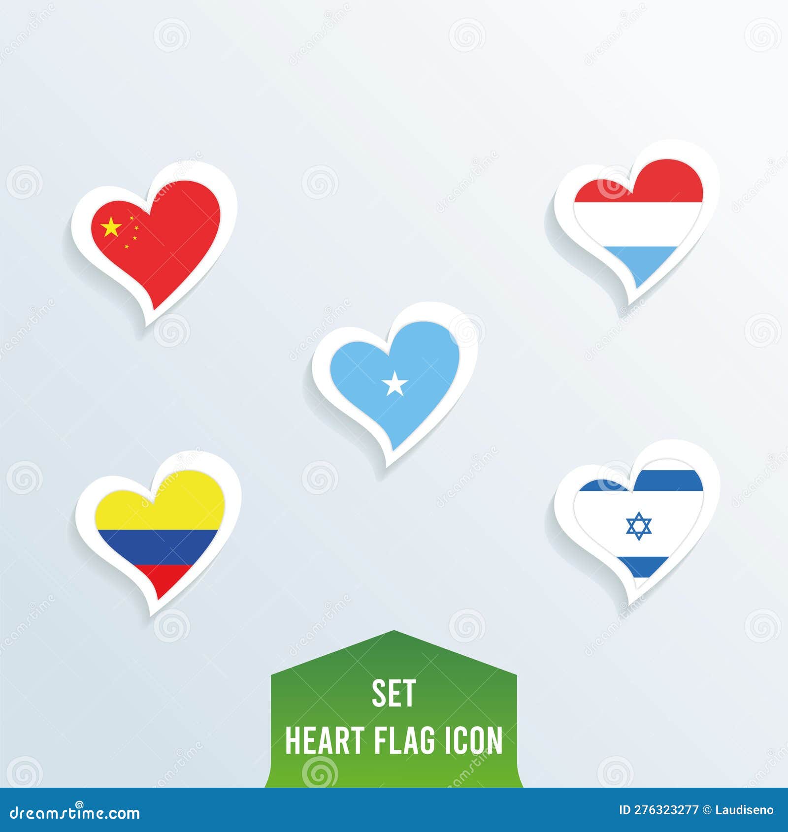 Set of Different Flags on Heart Shapes Vector Stock Vector ...