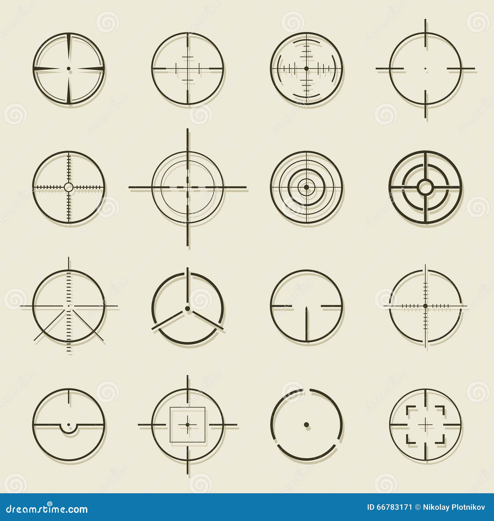 Set of Different Flat Crosshair Sign Icons. Vector Illustration Stock ...