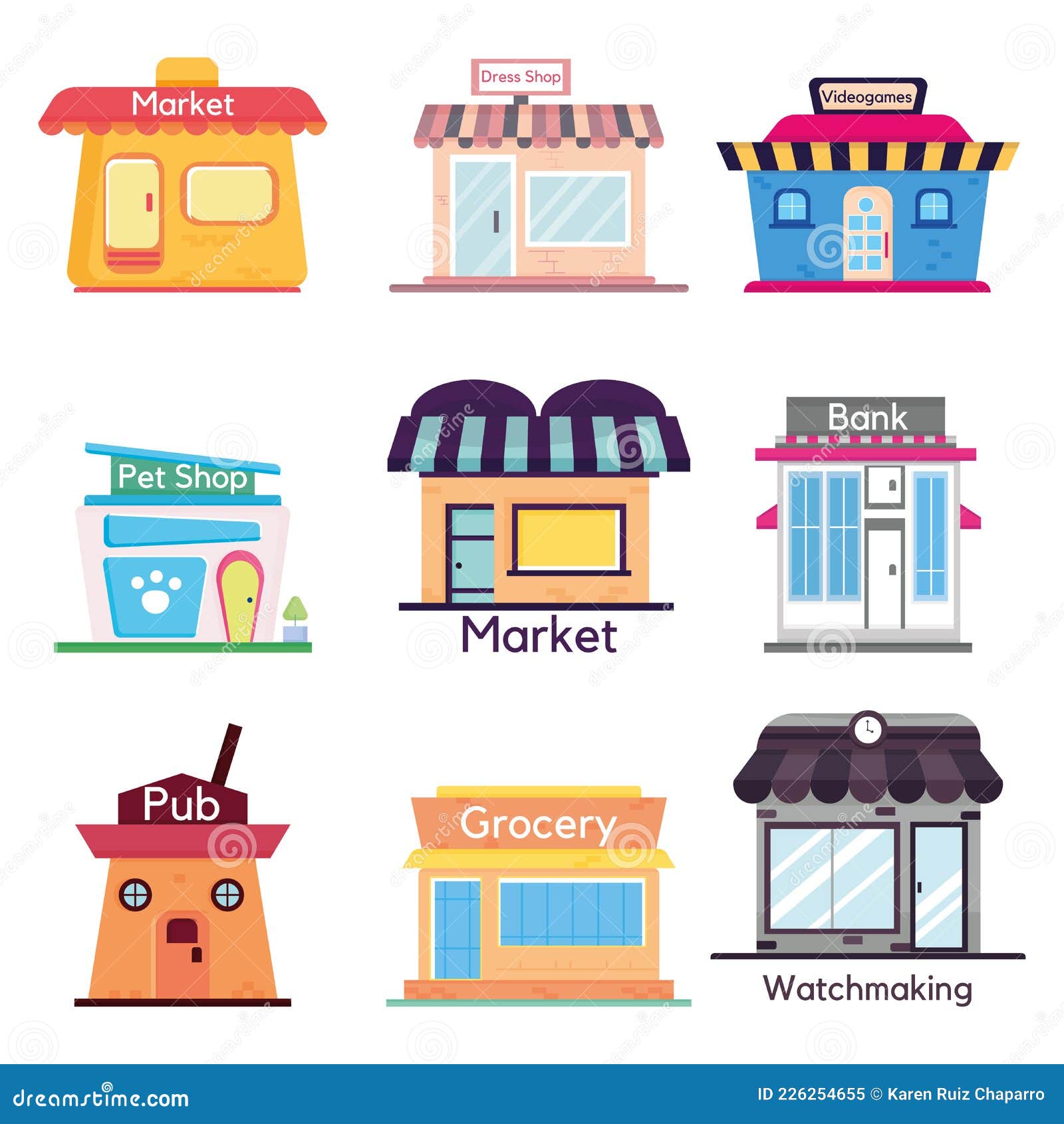 Set of Different Flat Store Icons Stock Vector - Illustration of ...